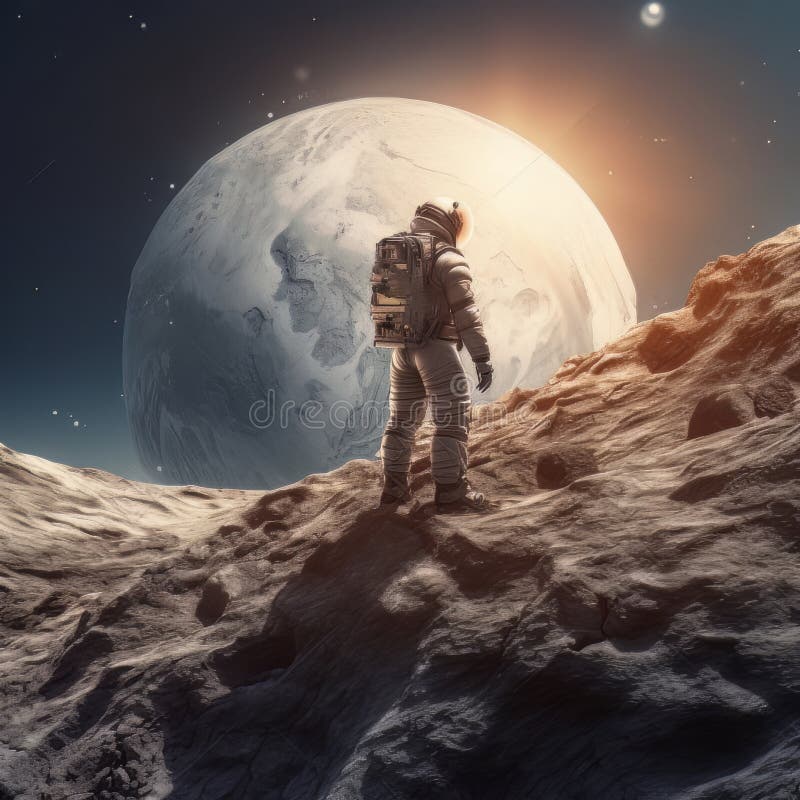 Man Astronaut in a Spacesuit on the Surface of the Planet in Outer ...