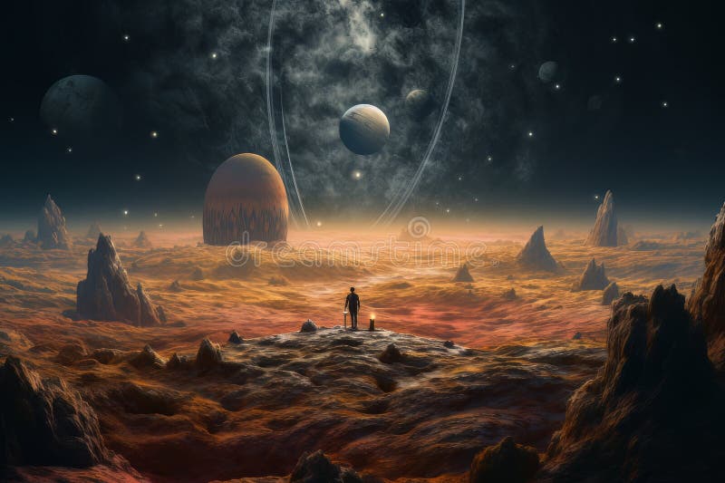 Man Astronaut in a Spacesuit on the Surface of the Planet in Outer ...