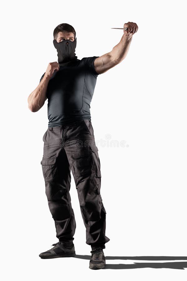 Man Atacking with Knife Isolated Stock Image - Image of expert ...