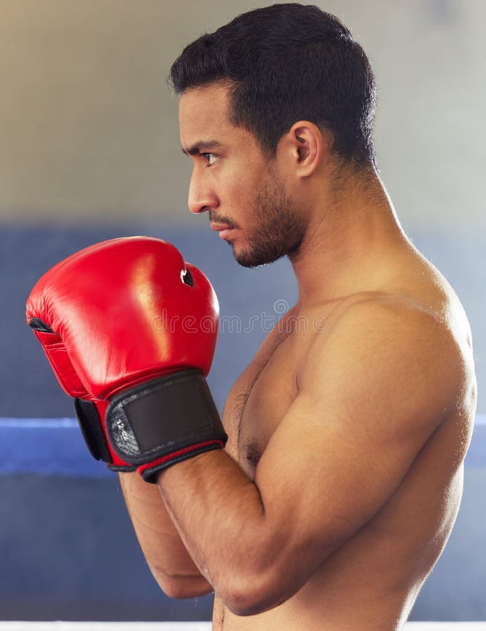 Man, Athlete and Boxer with Gloves in Ring for Training, Workout and ...