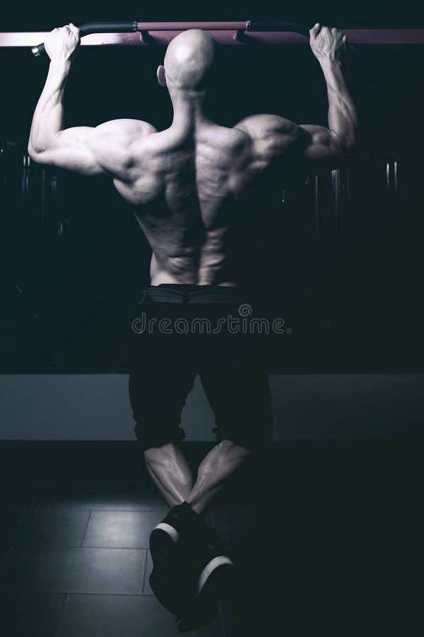 Bodybuilder Doing Pull Ups Best Back Exercises Stock Photo - Image of ...