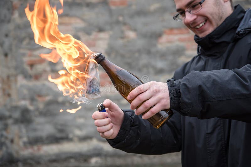 Man Attack with Molotov Cocktail Stock Image - Image of explosion ...