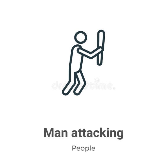 Man Attacking Outline Vector Icon. Thin Line Black Man Attacking Icon ...