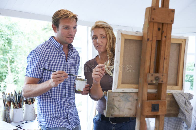 Man Attending Painting Class Stock Image - Image of advice, class: 43092767