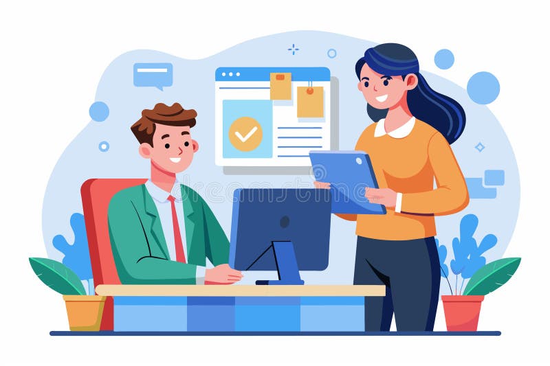 A Man Attentively Processes Client Orders on His Computer while a Woman ...