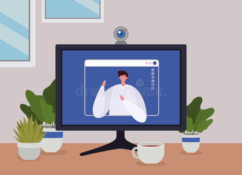 Man Avatar on Computer in Video Chat Vector Design Stock Vector ...