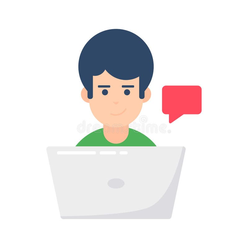 A Man Avatar with Laptop and Chat Bubble Showing Concept Icon of Online ...