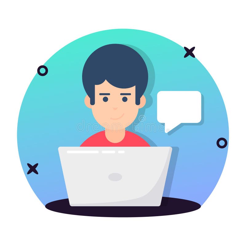 A Man Avatar with Laptop and Chat Bubble Showing Concept Icon of Online ...