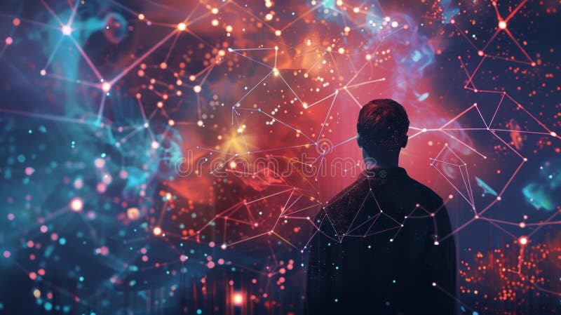 Man in Awe of Interconnected AI Network Constellation Stock Image ...