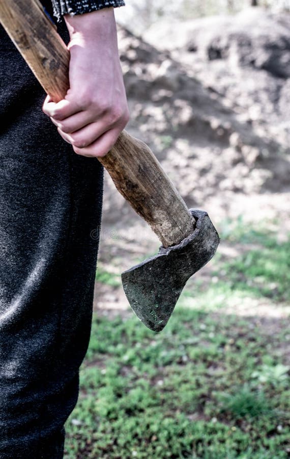 A Man with an Ax in His Hands. Stock Image - Image of nature, industry ...