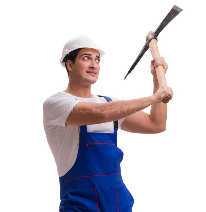 Man with Axe Isolated on the White Stock Image - Image of hard, cleaver ...