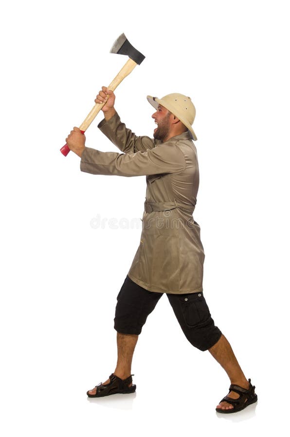The Man with Axe Isolated on White Stock Image - Image of hunting ...