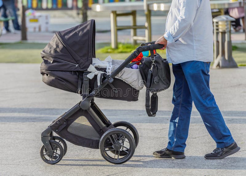 Man with a Baby Stroller on a Walk Stock Image - Image of family, daddy ...
