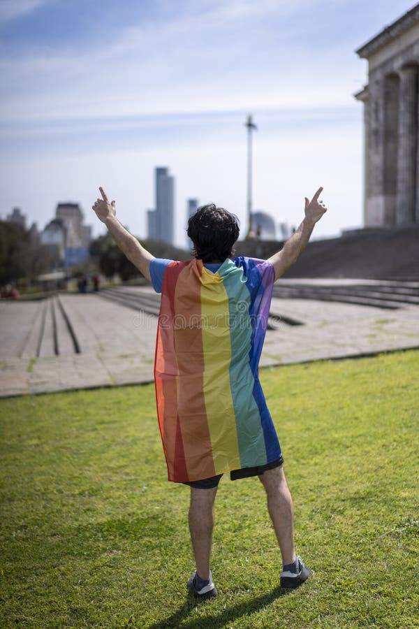 LGBT Sign, Man from the Back Holding Lgbt Flag Stock Photo - Image of ...