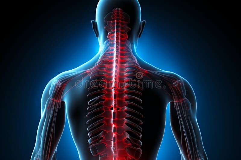 Man with Back Pain Highlighted in Red and Blue. Generative AI Stock ...