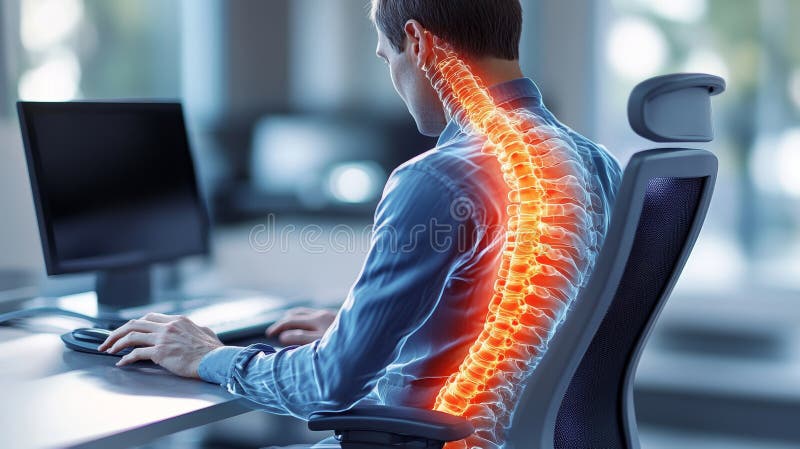 Man with Back Pain from Poor Posture at Office Desk, Spinal Problem ...