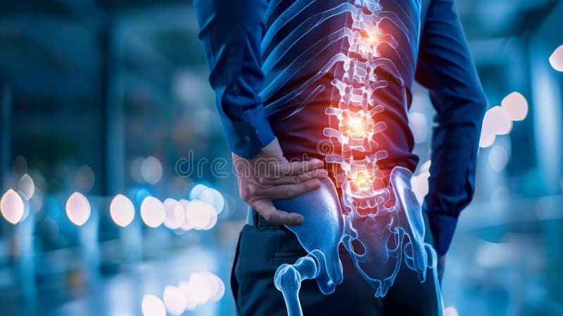 Man with Back Pain and Spine Visualization Stock Illustration ...