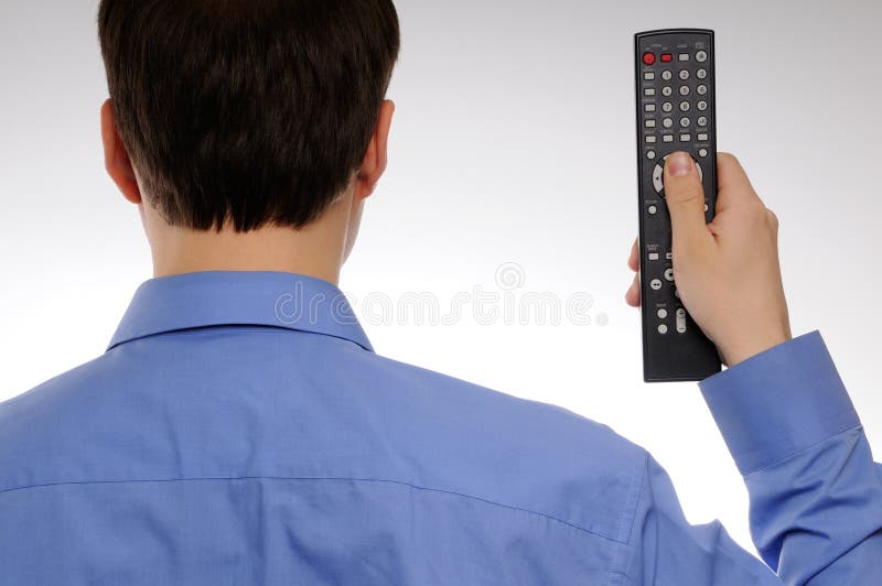 Man back using remote stock image. Image of media, clothing - 4137585