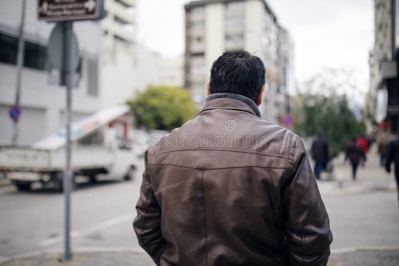Man Back stock photo. Image of people, brown, rear, city - 95537652