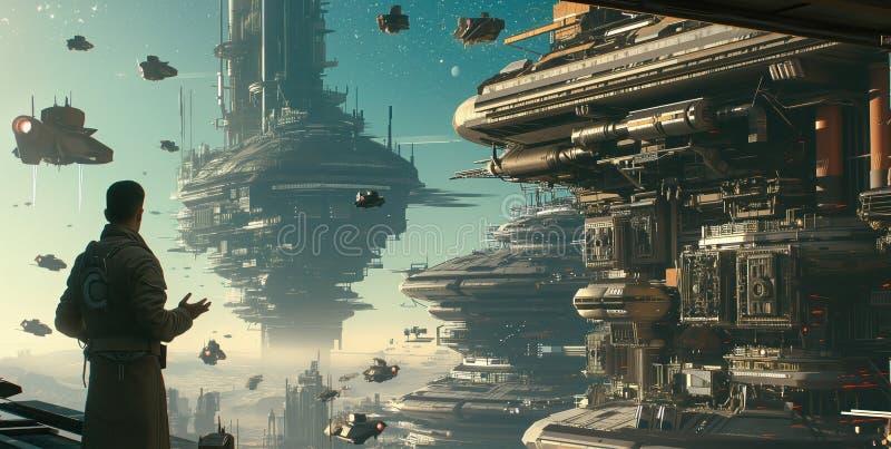 Man on the Background of a Futuristic City Stock Image - Image of ...