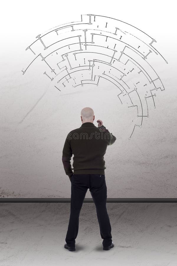 Man on the Background of a Wall with a Circuit Stock Image - Image of ...
