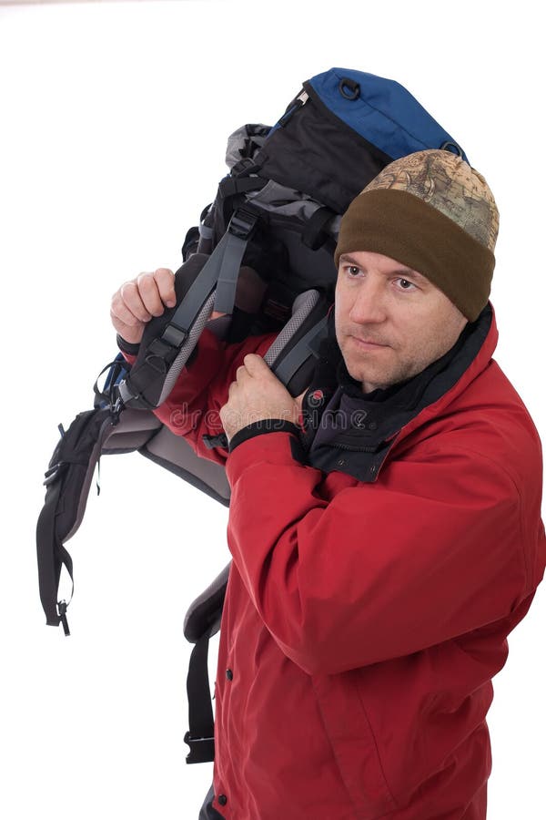 Man with a backpack stock image. Image of white, studio - 19073887