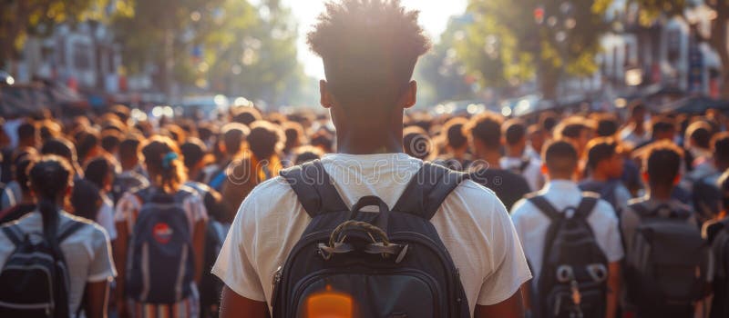 Man with Backpack in Front of Crowd Stock Image - Image of packed ...