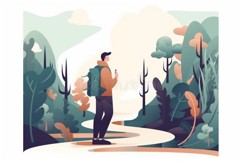 Man with Backpack Got Lost while Hiking in Forest, Searching for Path ...