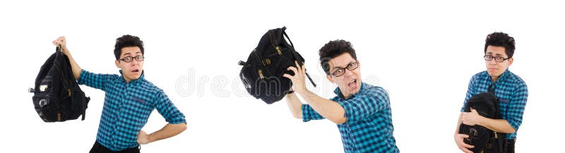 Man with Backpack Isolated on White Stock Image - Image of surprise ...