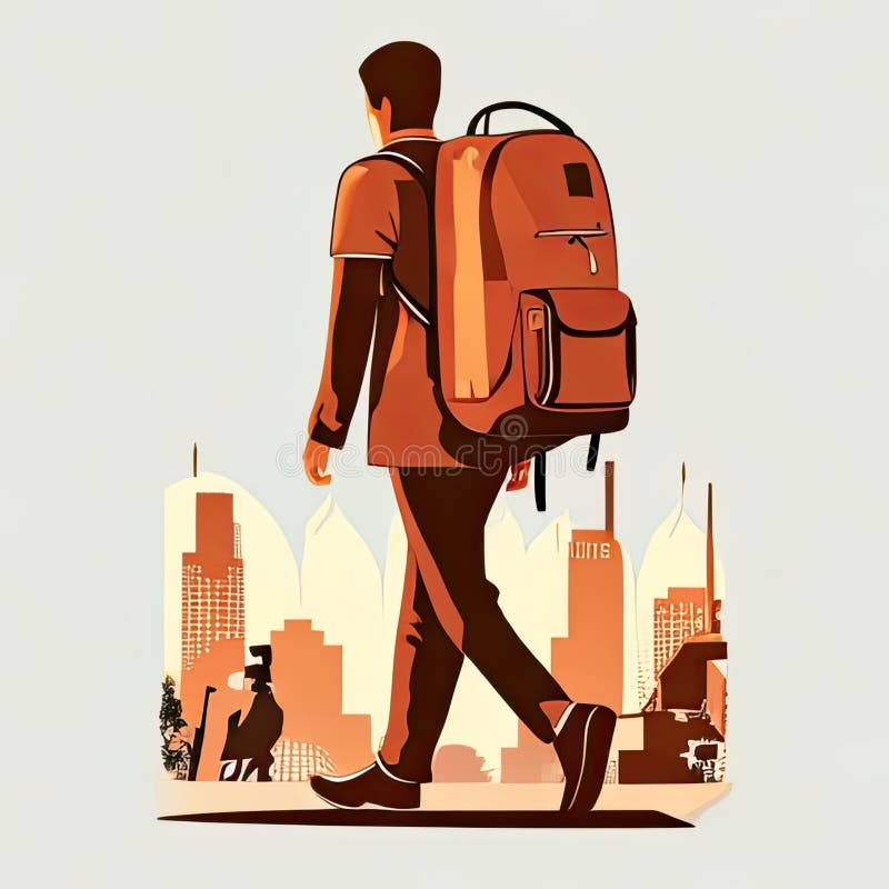 Man with a backpack stock illustration. Illustration of silhouette ...