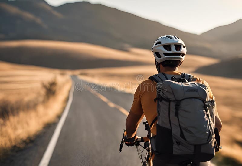 A Man with a Backpack on is Riding on a Road Stock Illustration ...