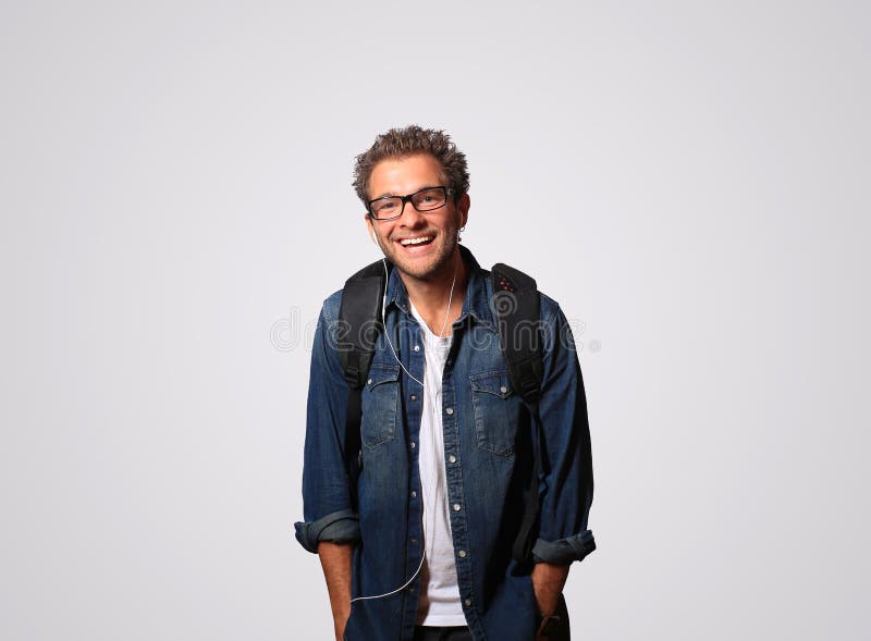 Man with a Backpack is Smiling Stock Photo - Image of happy, tactics ...