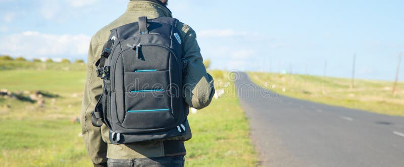 Man with Backpack Standing on the Road Stock Image - Image of person ...