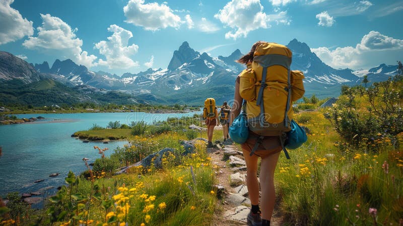 Man Walking Along Stream with Backpack Stock Image - Image of outdoors ...