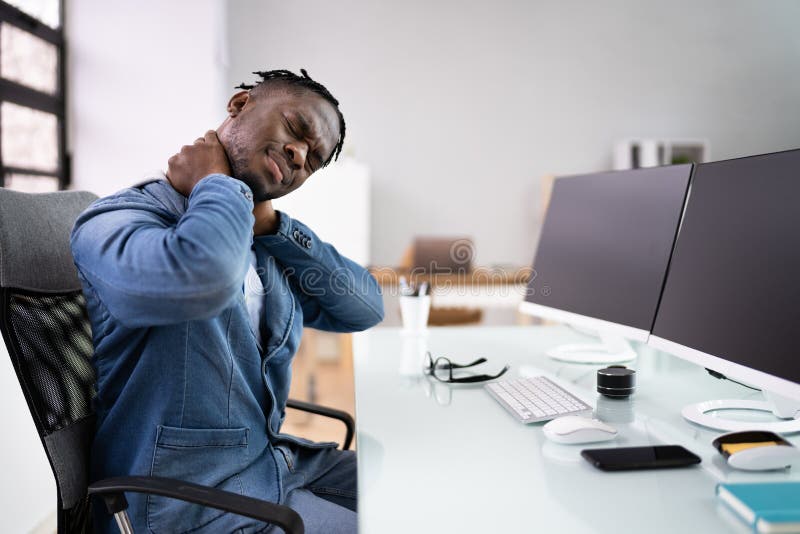 Man with Bad Posture and Ergonomics Stock Photo - Image of spine, black ...