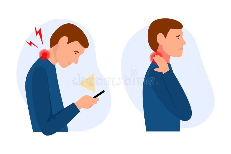 Man with Bad Posture while Using Phone, Neck Pain Stock Vector ...