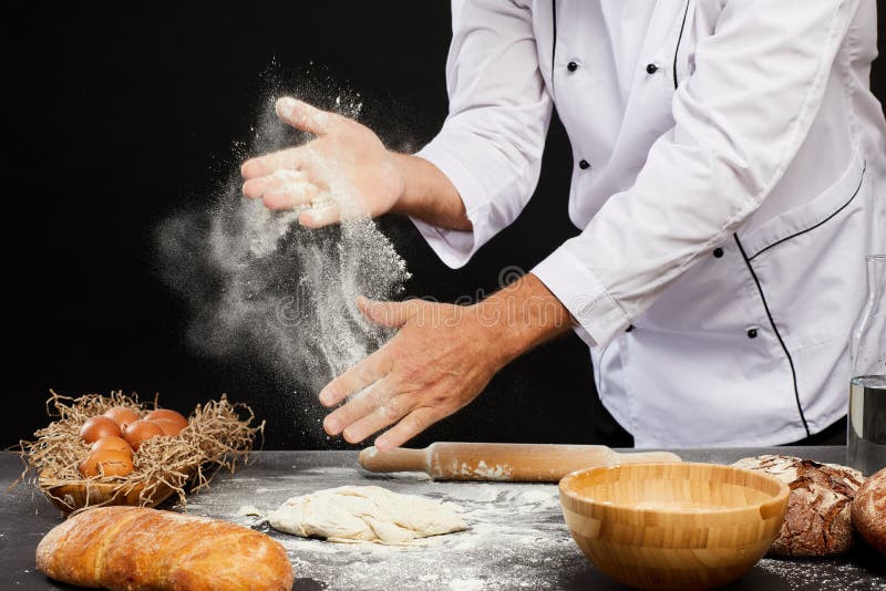 Man Baking Bread Close up stock photo. Image of chef - 160449364
