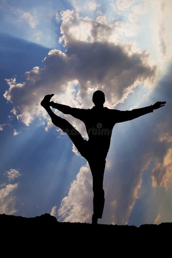 Man Balance in Yoga Tree Pose on Ocean Beach Stock Photo - Image of ...