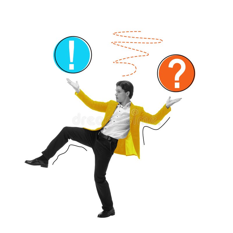 Man Balancing with Exclamation and Question Mark. Challenges and ...