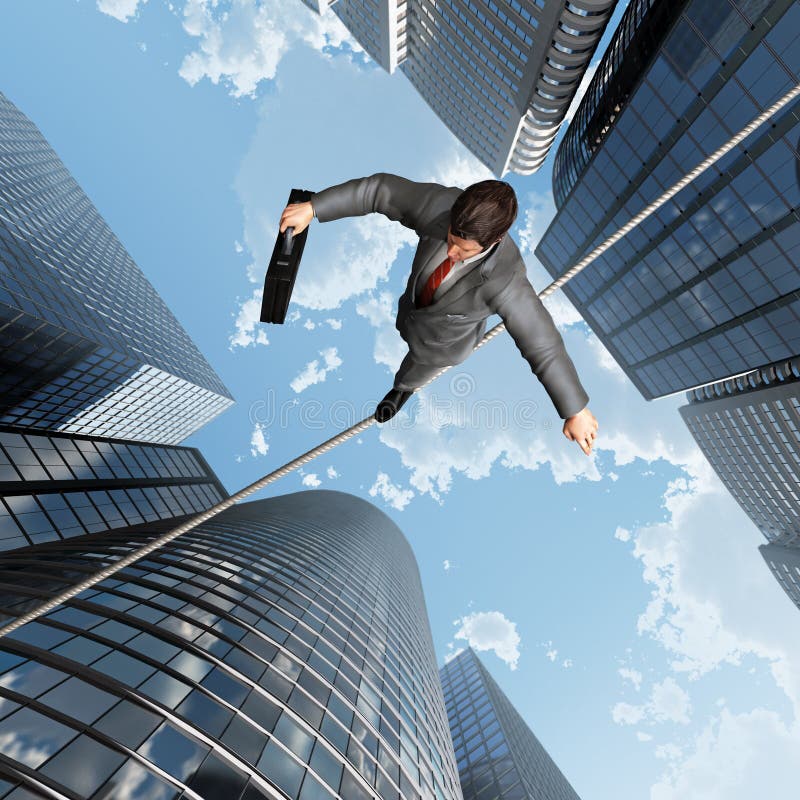Man balancing on a rope stock illustration. Illustration of clouds ...