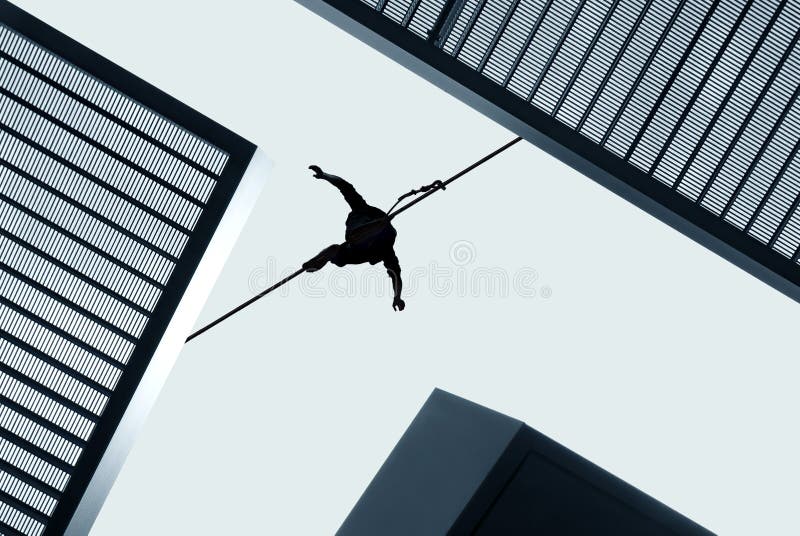 Man Balancing on the Rope Challenge and Risk Taking Concept Stock Image ...