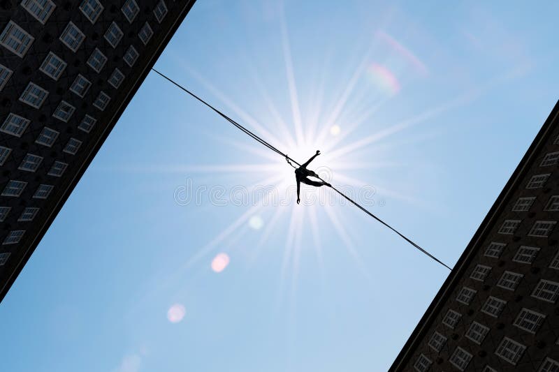 Concept of Risk Taking Man Balancing on the Rope Stock Photo - Image of ...