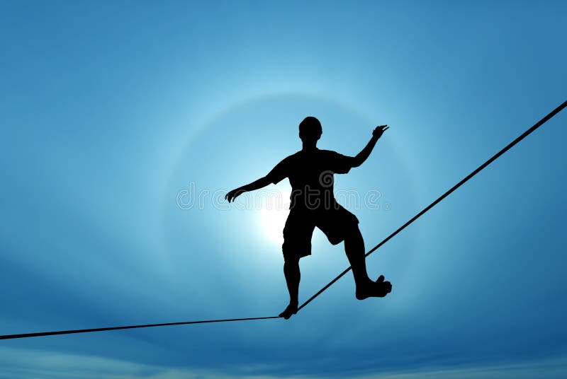 Concept of Risk Taking Man Balancing on the Rope Stock Photo - Image of ...