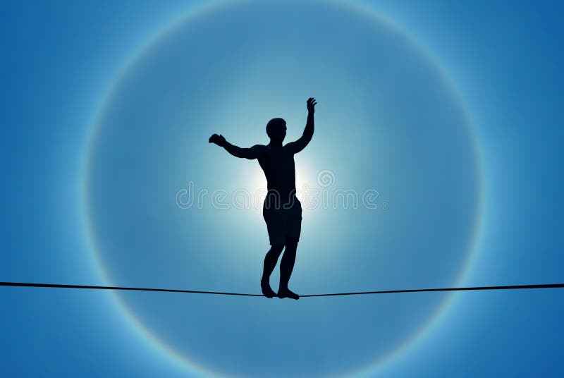 Concept of Risk Taking Man Balancing on the Rope Stock Photo - Image of ...