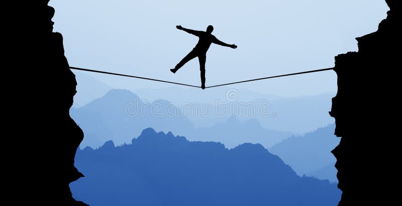 Man Balancing on the Rope Risk Taking and Challenge Concept Stock Photo ...