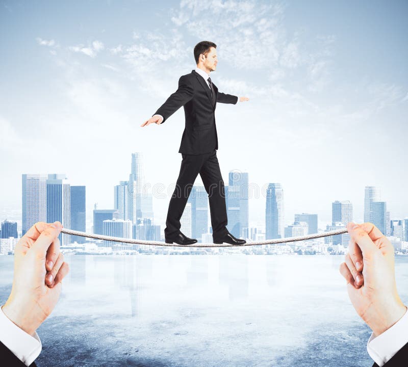 Man Balancing on a Tightrope Concept Stock Image - Image of isolated ...