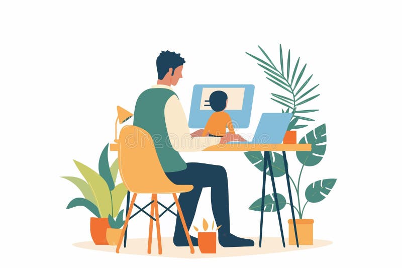 Man Balancing Work and Parenting Participating in a V Multiple Isolated ...