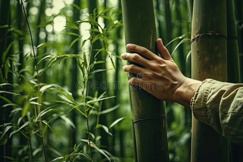 Man in Bamboo Forest stock illustration. Illustration of wood - 336503967