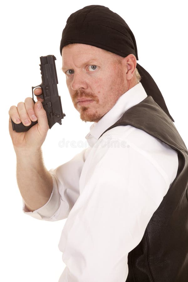 Man Bandana Gun Side Close Looking Stock Photo - Image of looking ...