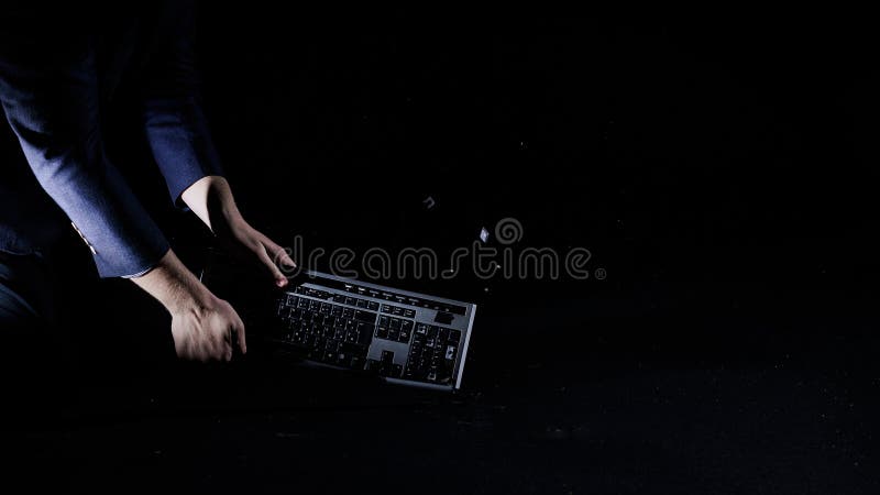 Man Banging and Hitting Computer Keyboard on a Hard Floor, Slow Motion ...